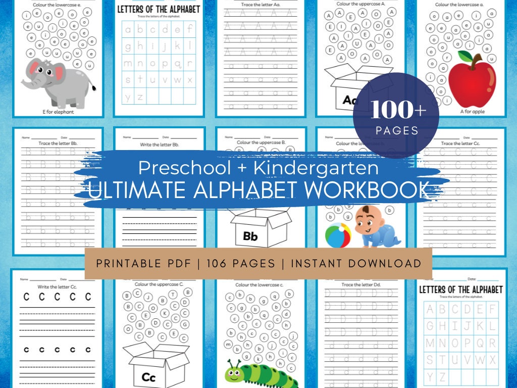 Alphabet Printable Worksheets Workbook Preschool Kindergarten Pre-k ...
