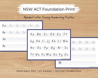 A-Z NSW ACT Foundation Print Font Alphabet Letter Tracing Handwriting ...