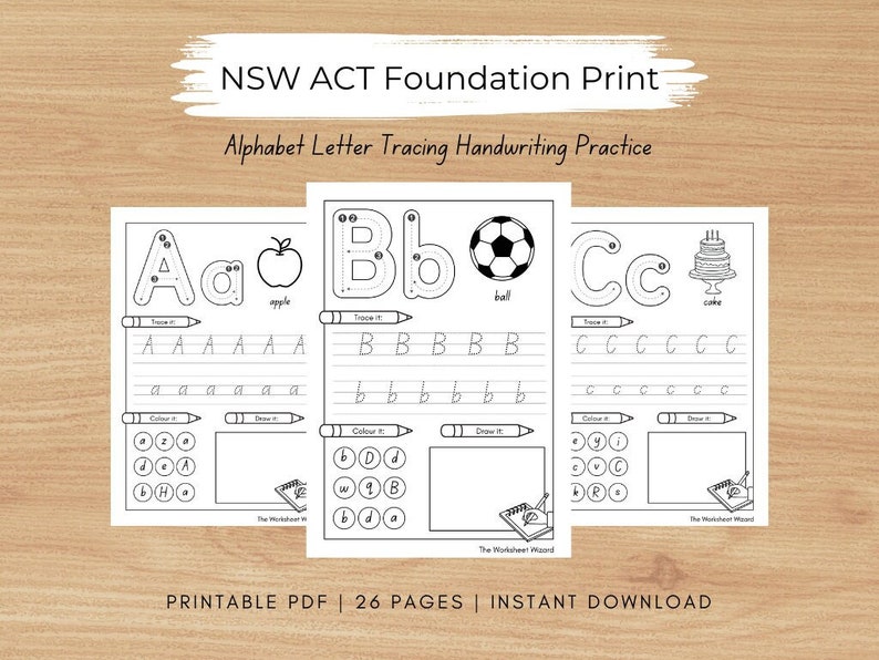 Alphabet Letter Tracing NSW ACT Foundation Print Font A-Z Handwriting ...