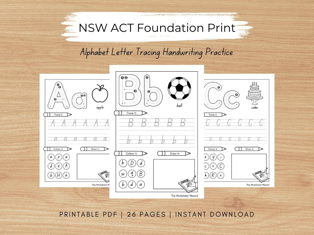 Alphabet Letter Tracing NSW ACT Foundation Print Font A-Z Handwriting ...