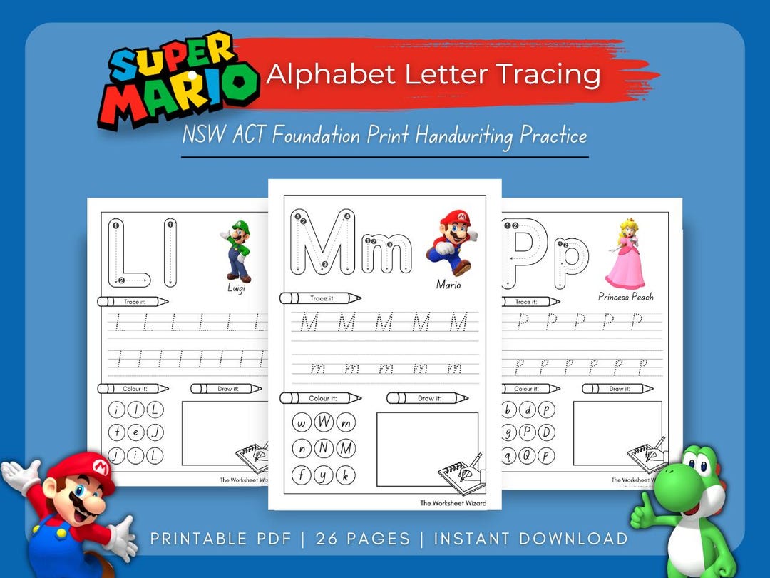 Super Mario Alphabet ABC Letter Tracing NSW Foundation Print Font ...