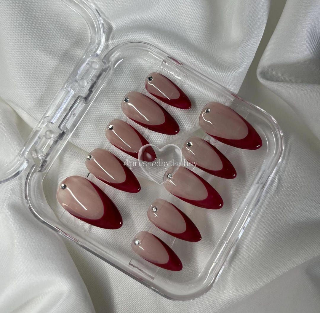 French Tip Press Ons / Red French Tip Press Ons/ Custom Press on Set ...