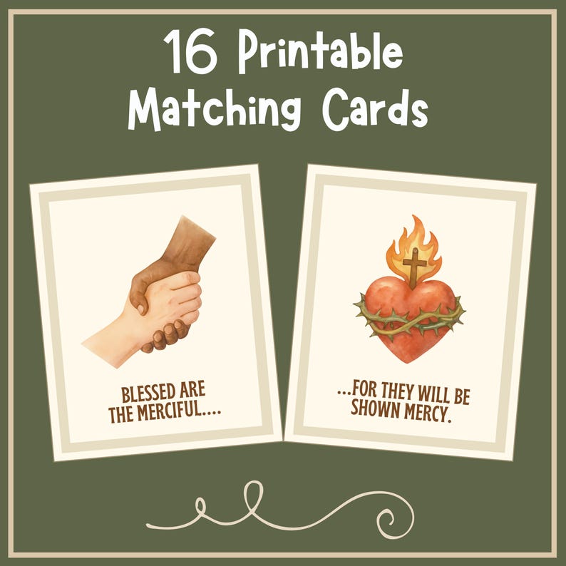 Beatitudes Matching Cards Printable Mass Bible Games Activities Kid ...