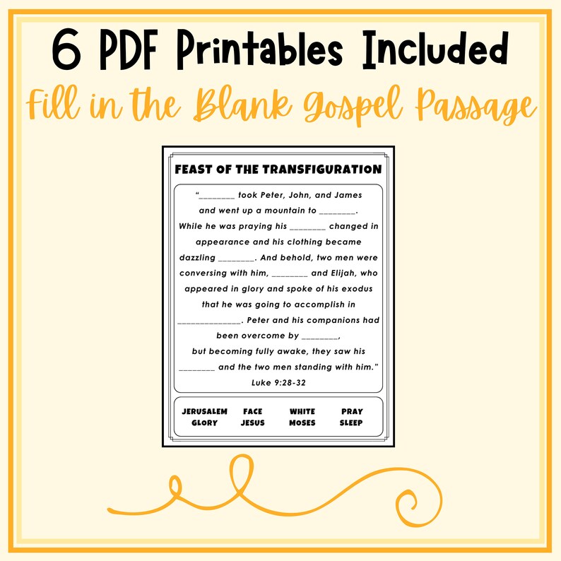 Transfiguration of Jesus Printable August Feast Day Activities and ...