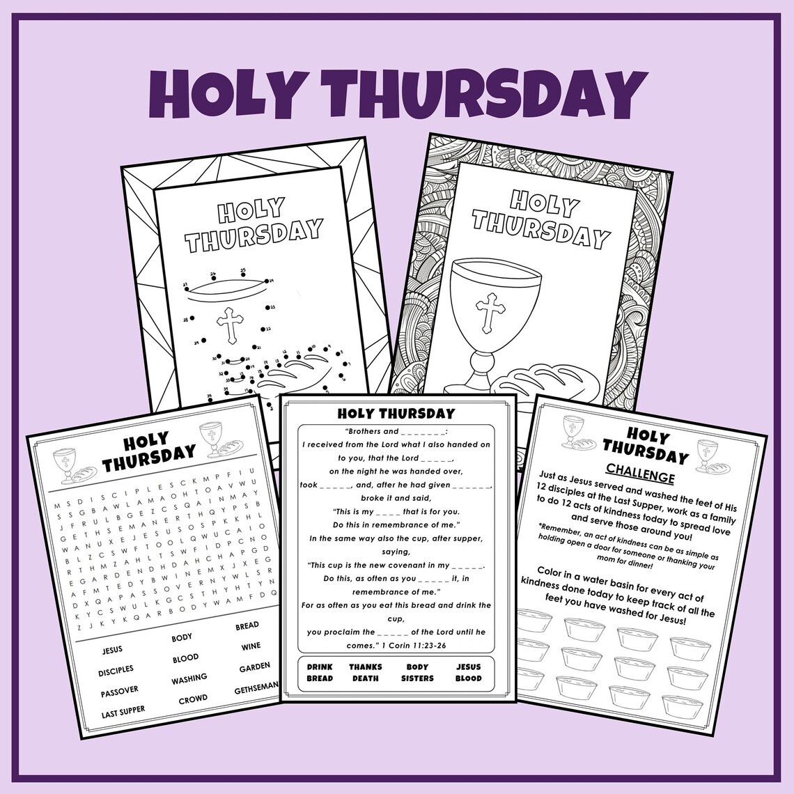 Holy Thursday Activities - Printable Activities for Holy Week - PDF ...