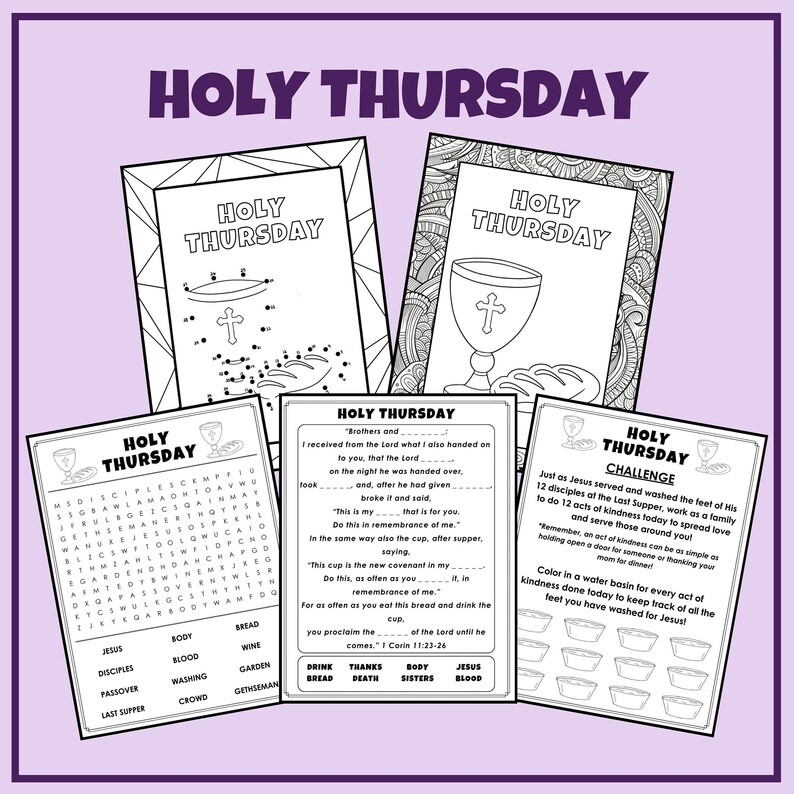Holy Thursday Activities - Printable Activities for Holy Week - PDF ...