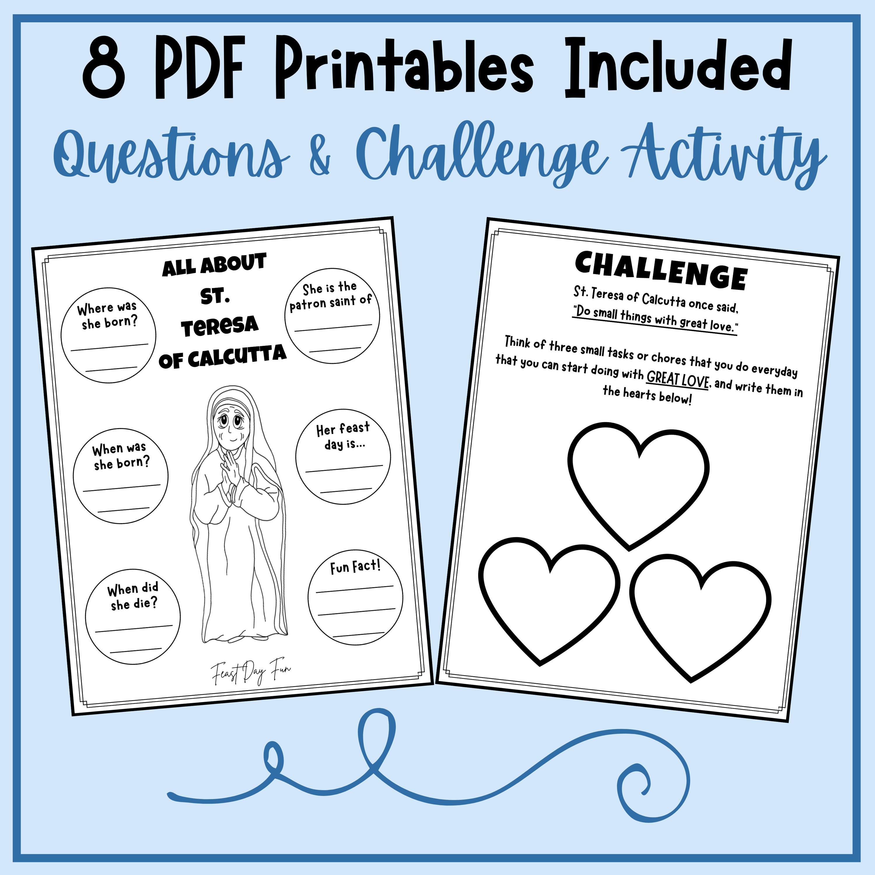 St. Teresa of Calcutta Feast Day Printable, Mother Teresa Kids ...