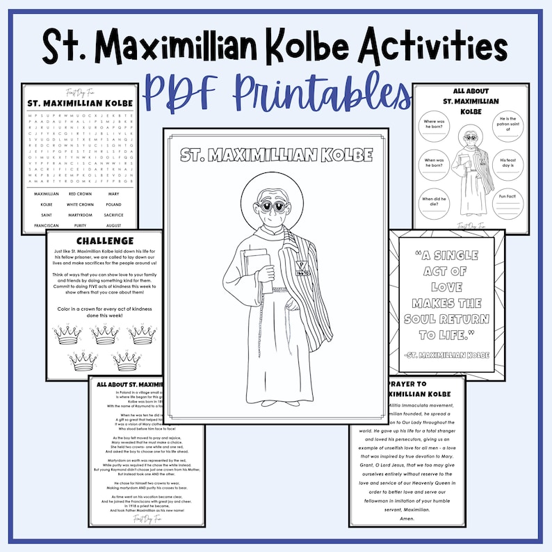 St Maximillian Kolbe Kids Activities August Feast Day Catholic Printables Poem and Coloring ...
