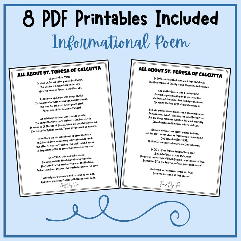 St. Teresa of Calcutta Feast Day Printable, Mother Teresa Kids ...