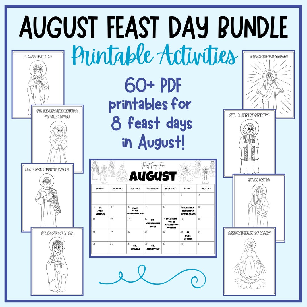 August Saint Feast Day BUNDLE Printable Catholic Activities Poem and ...