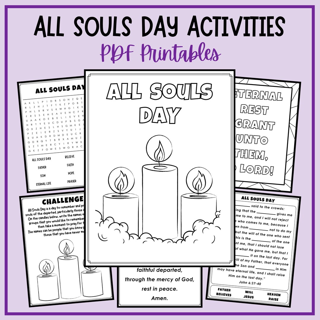 All Souls Day Kids Printable Activities Coloring Pages Word Search ...