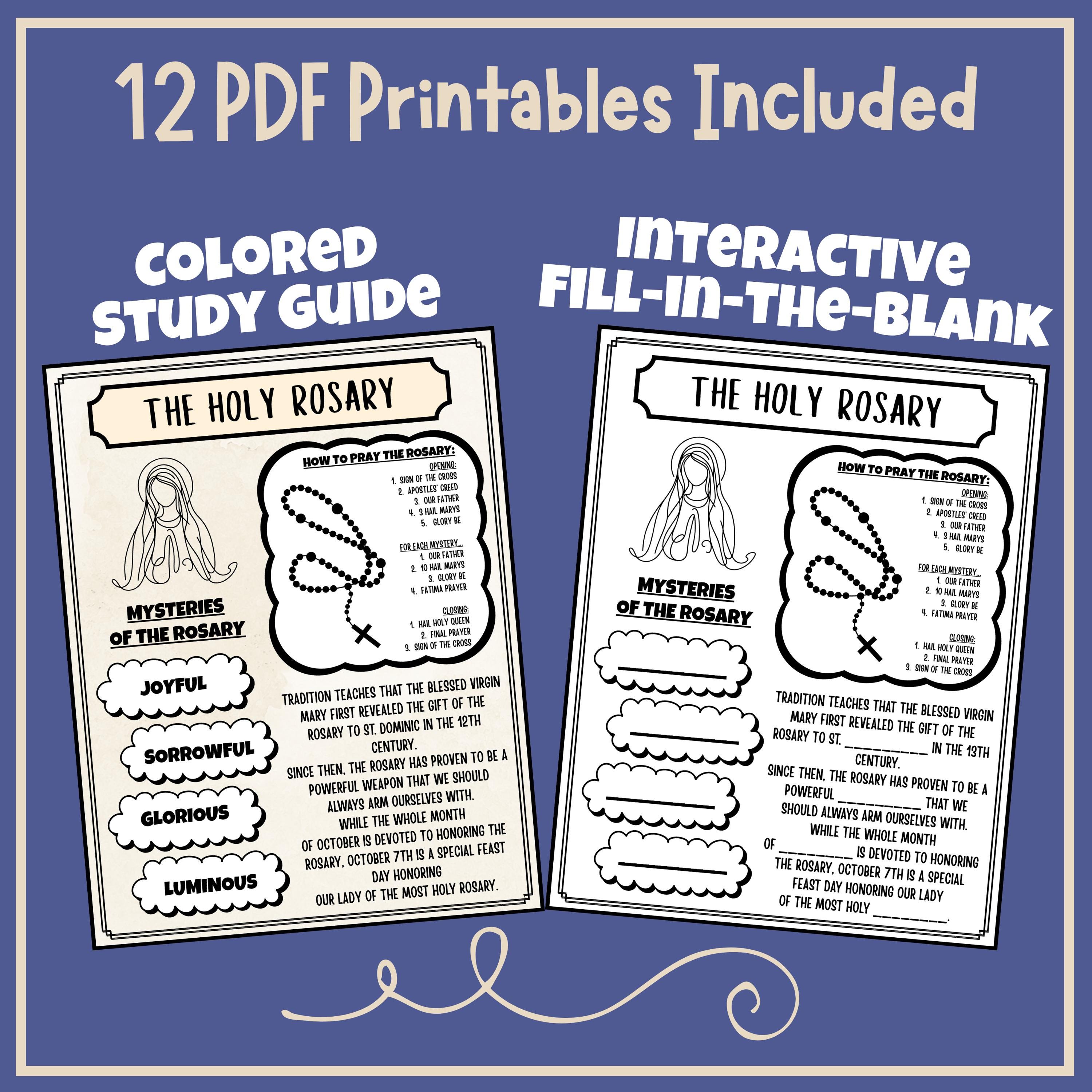 Rosary Mysteries Joyful Sorrowful Glorious Luminous Kids Printable ...