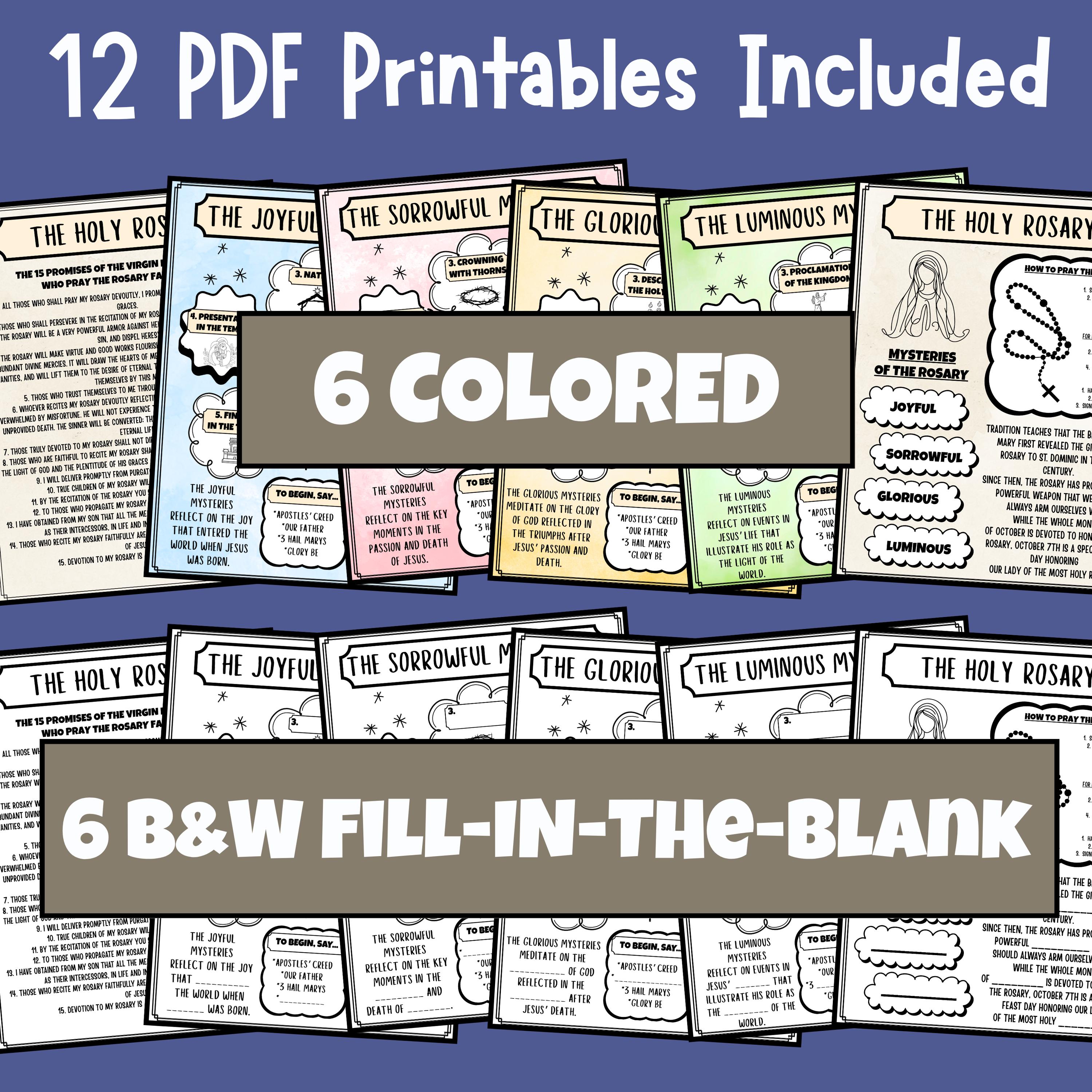 Rosary Mysteries Joyful Sorrowful Glorious Luminous Kids Printable ...