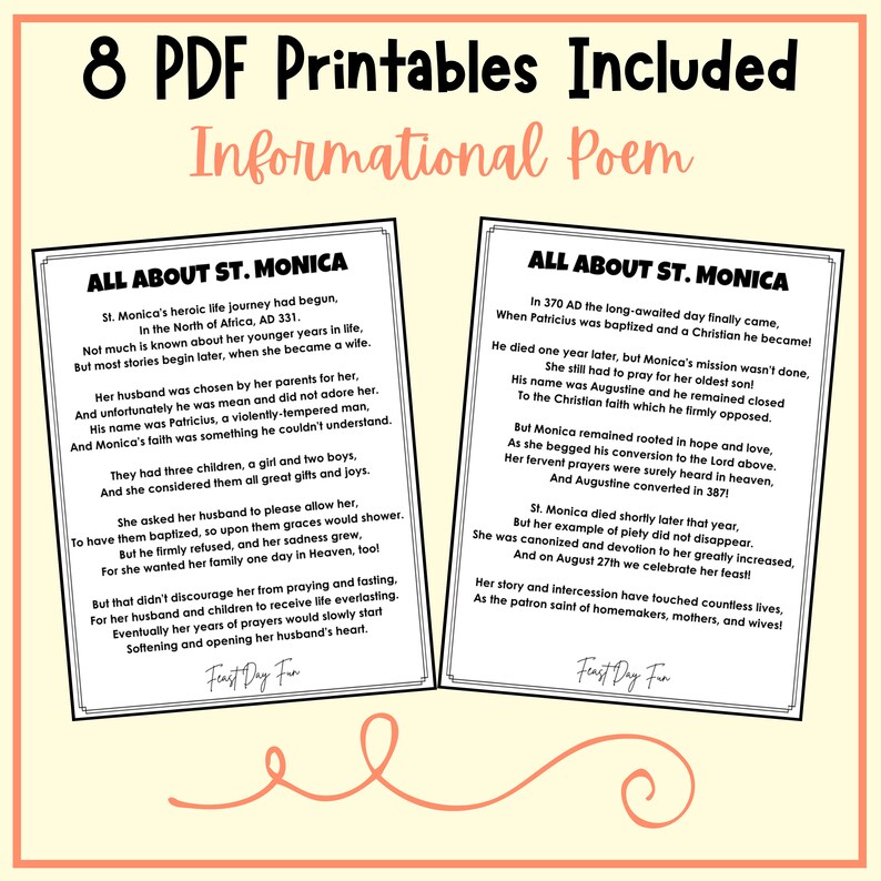 St Monica Printables August Feast Day Activities Poem and Coloring ...