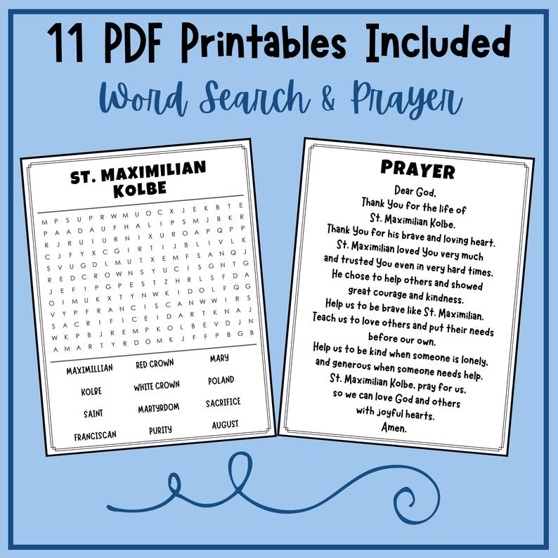 St. Maximilian Kolbe Feast Day Kids Activities Printables Catholic ...