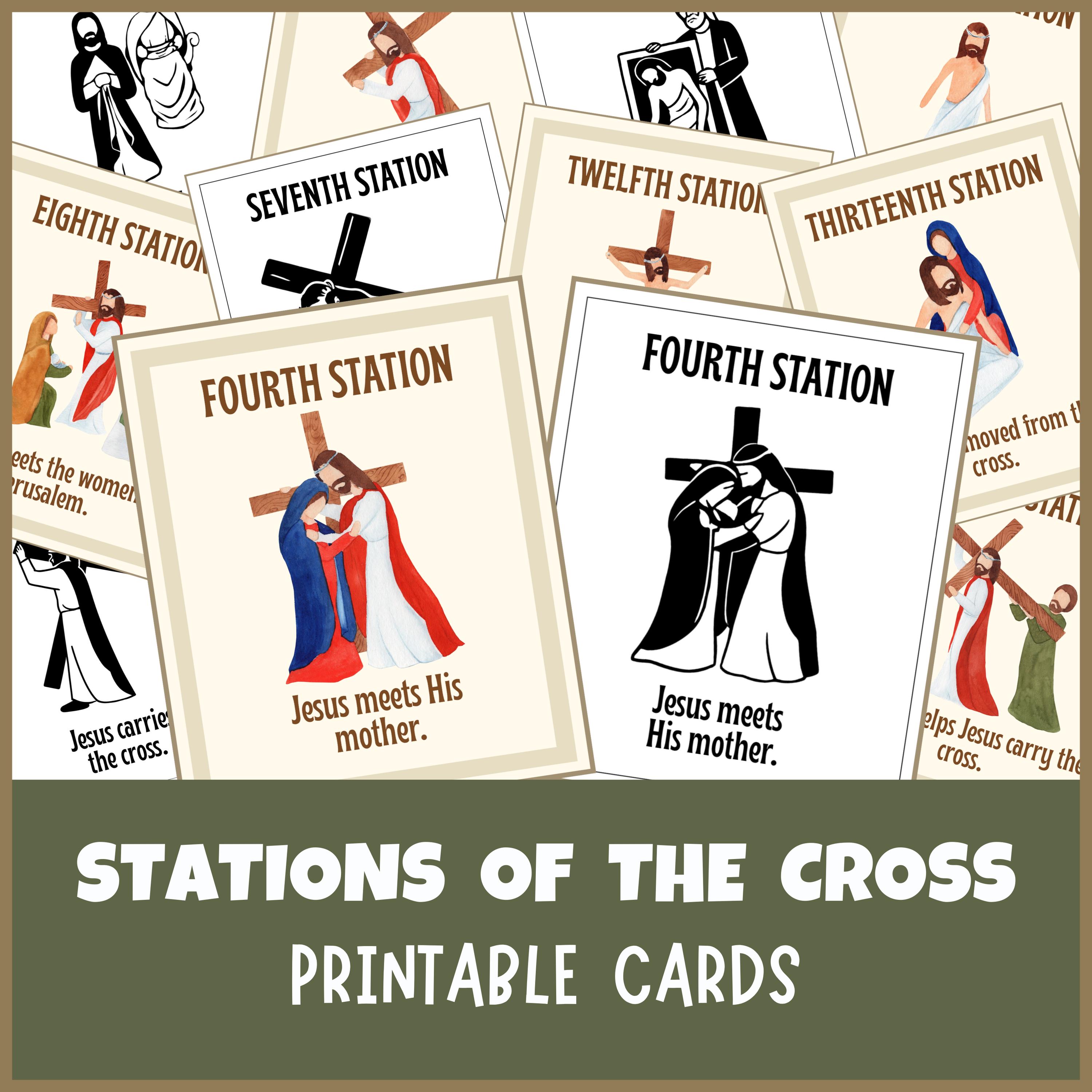 Stations of the Cross Coloring Banner Cards Kids Printable Lent ...