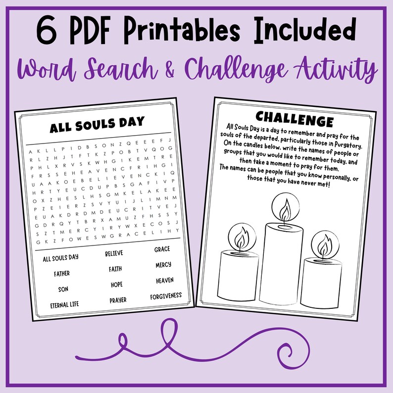 All Souls Day Kids Printable Activities Coloring Pages Word Search ...