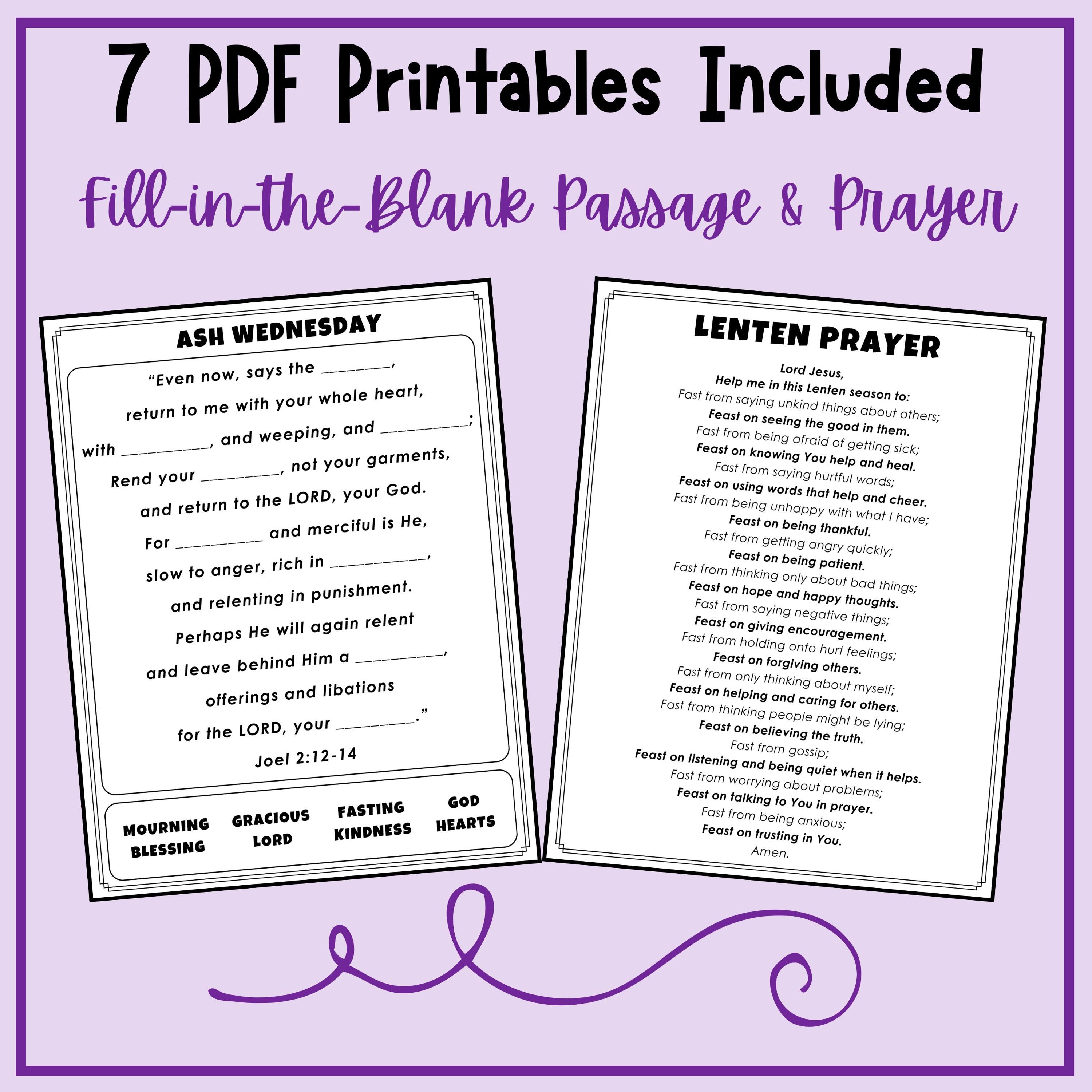 Ash Wednesday Christian Lent Kids Printable Coloring Pages Word Search ...