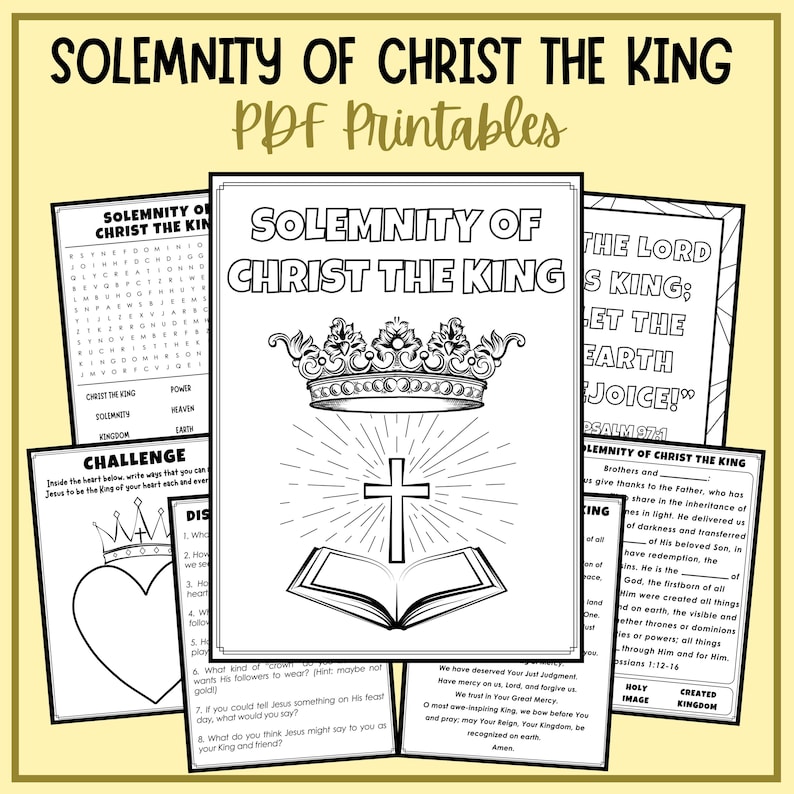 Christ the King Feast Day Solemnity Printable Activities, Coloring ...