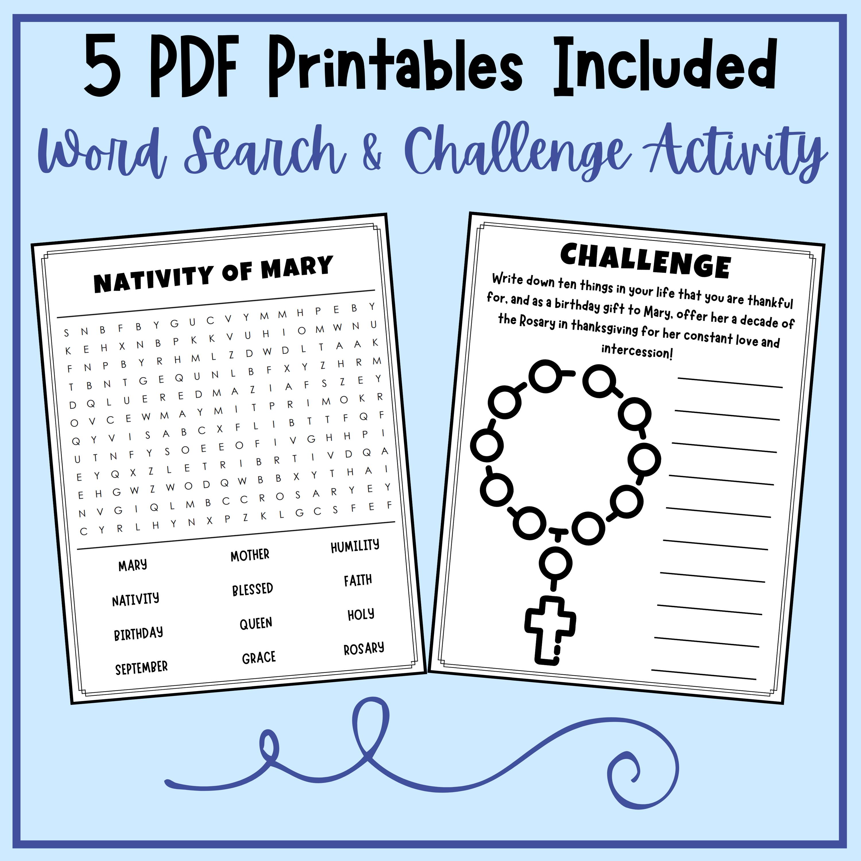 Nativity of Mary Catholic Kids Printable | Birthday Feast Day of Mary ...
