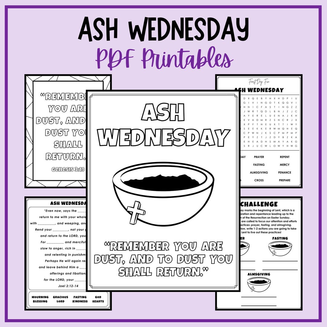 Ash Wednesday Christian Lent Kids Printable Coloring Pages Word Search ...