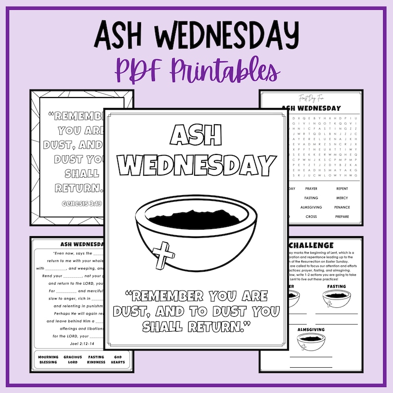 Ash Wednesday Christian Lent Kids Printable Coloring Pages Word Search ...