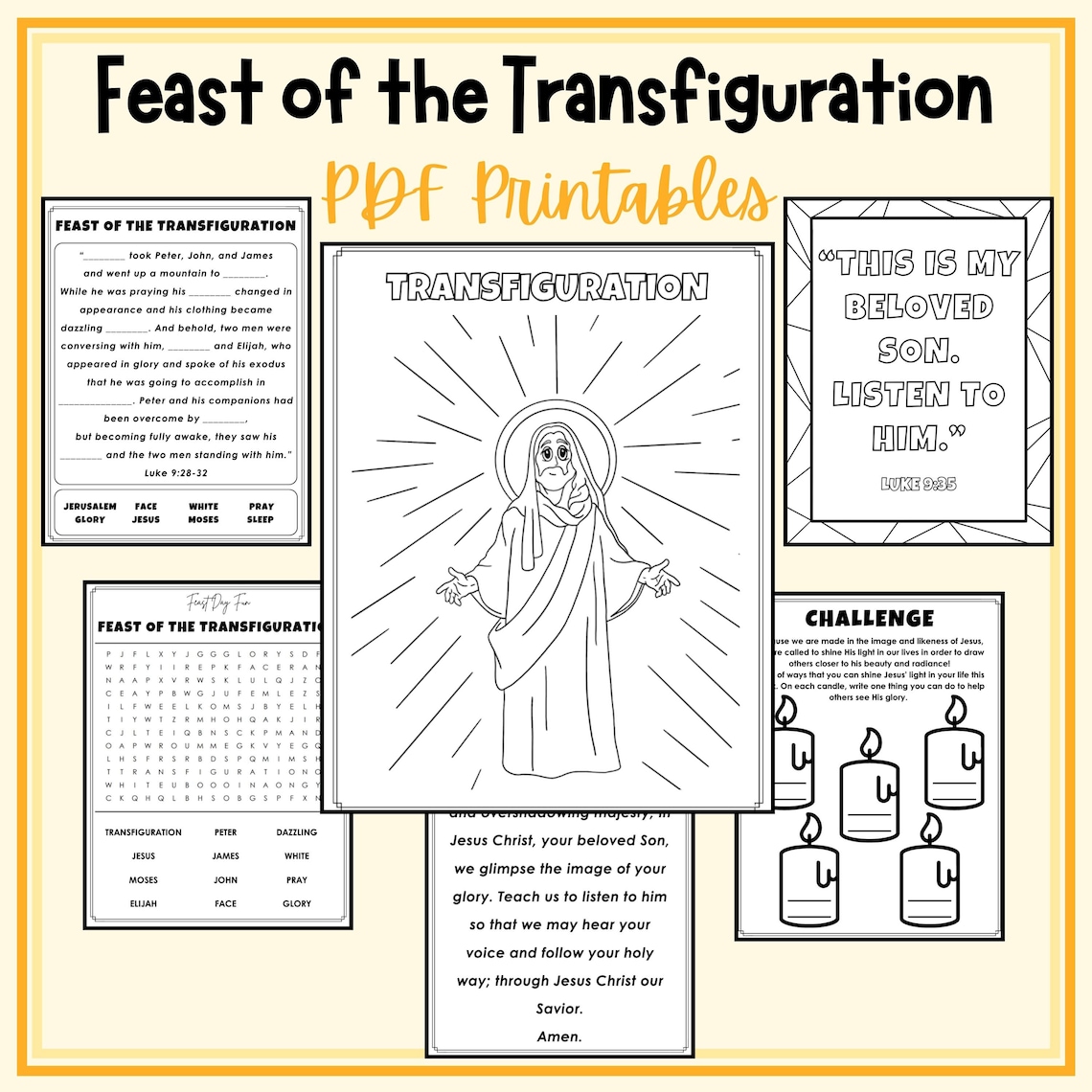 Transfiguration Of Jesus Printable August Feast Day Activities And
