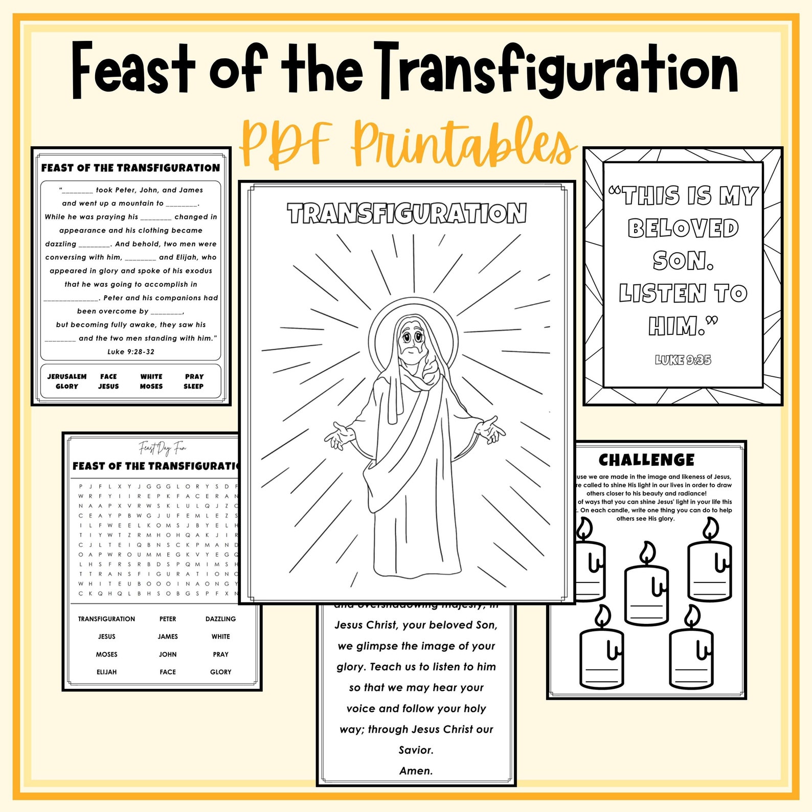 Transfiguration of Jesus Printable August Feast Day Activities and ...