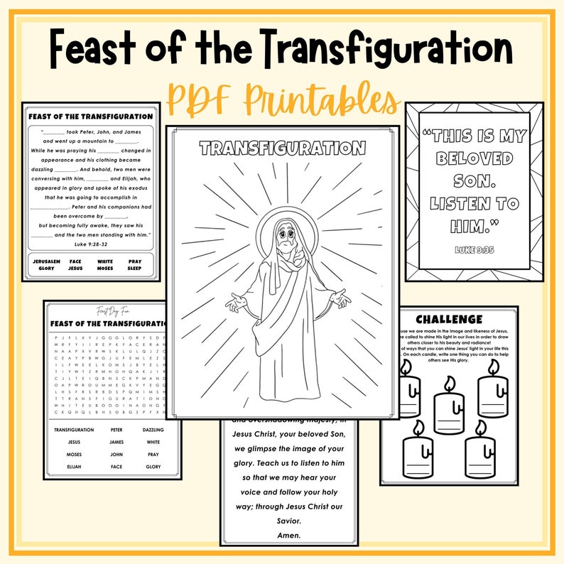 Transfiguration of Jesus Printable August Feast Day Activities and ...