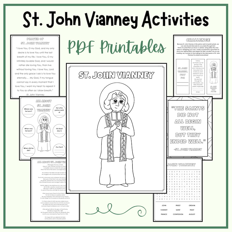 St John Vianney Printables August Feast Day Activities Poem and Coloring Pages for Catholic Kids ...