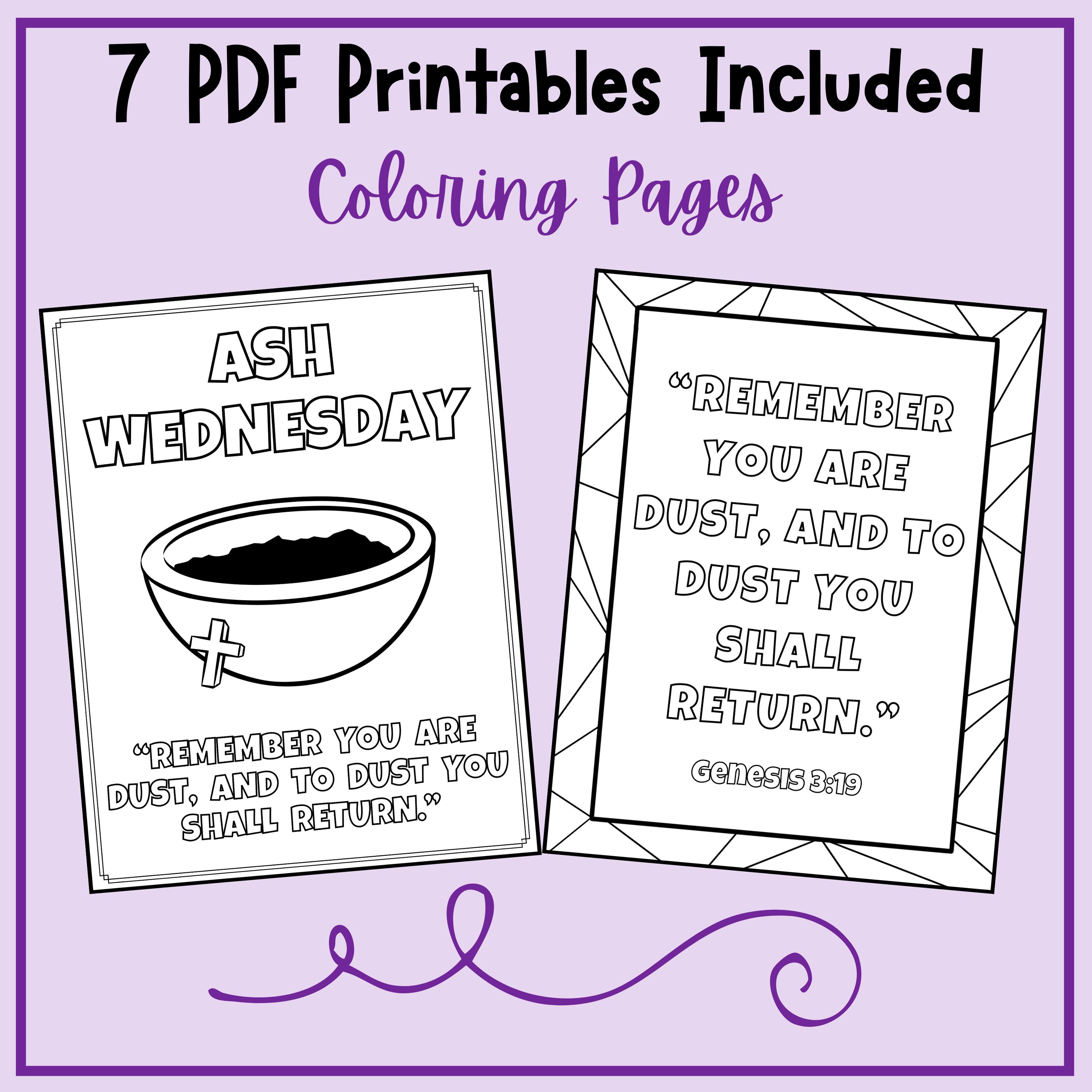 Ash Wednesday Christian Lent Kids Printable Coloring Pages Word Search ...