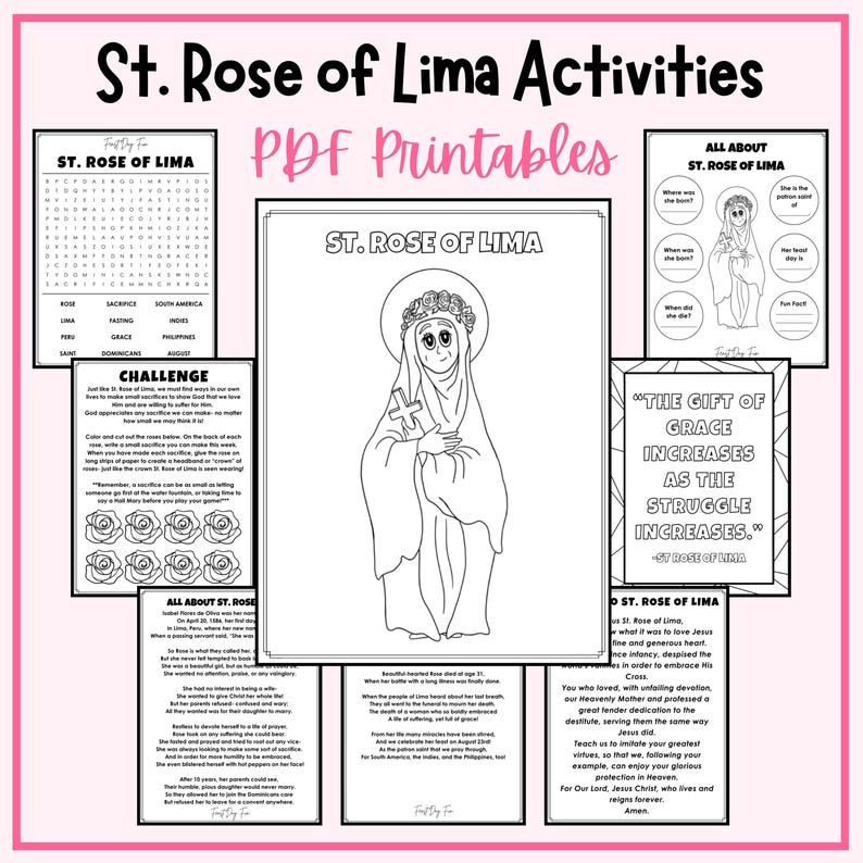 St Rose of Lima Kids Printables August Feast Day Activities Poem and Coloring Pages for Catholic ...