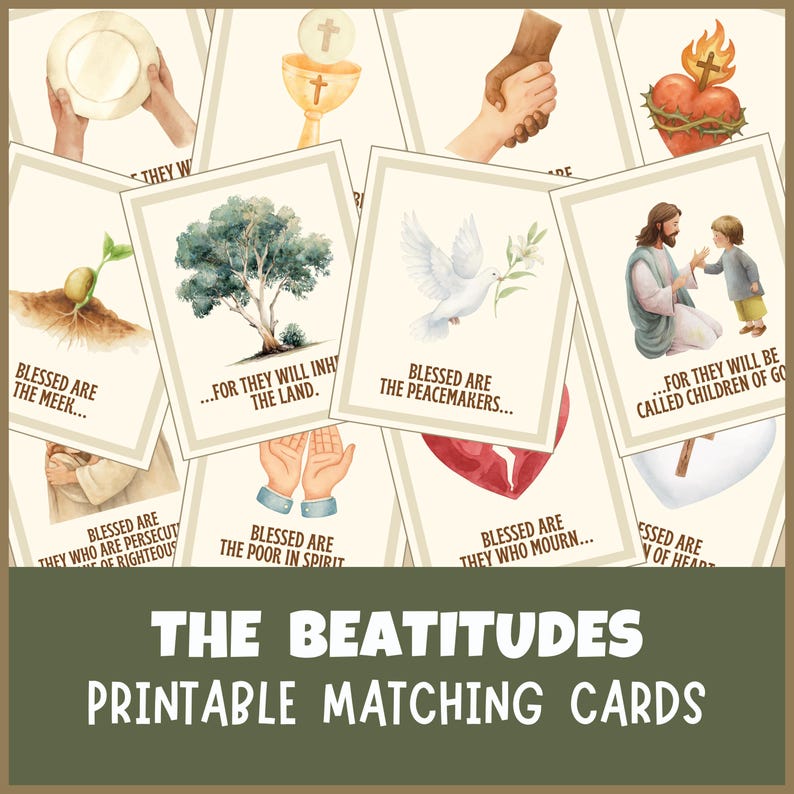 Beatitudes Matching Cards Printable Mass Bible Games Activities Kid ...
