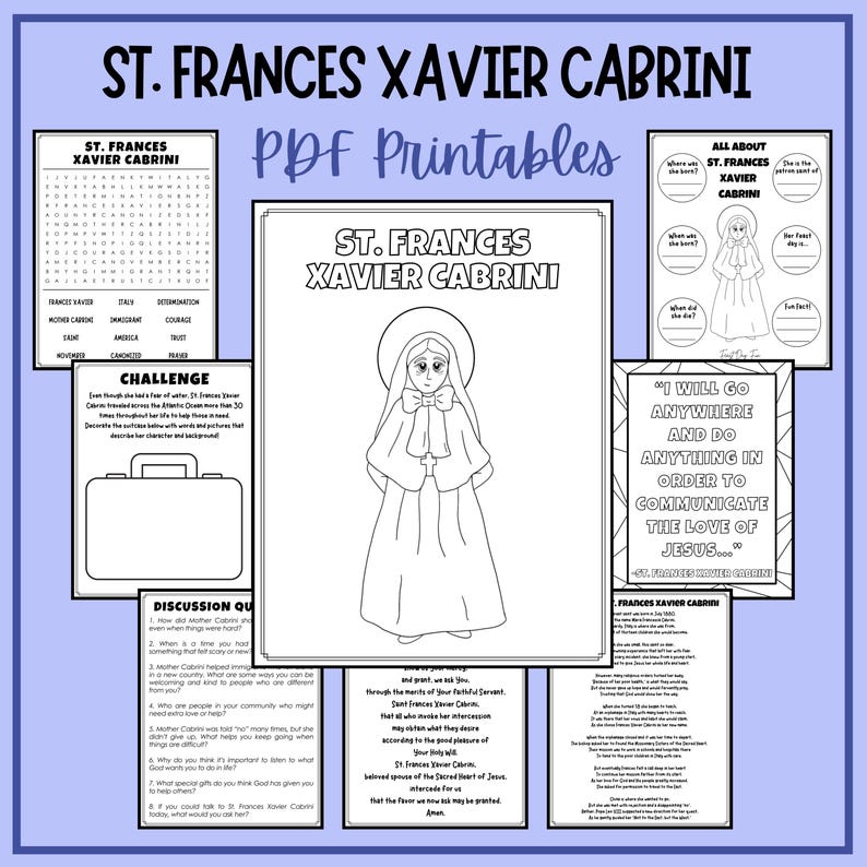 St. Frances Xavier Mother Cabrini Feast Day Kids Activities Printable ...