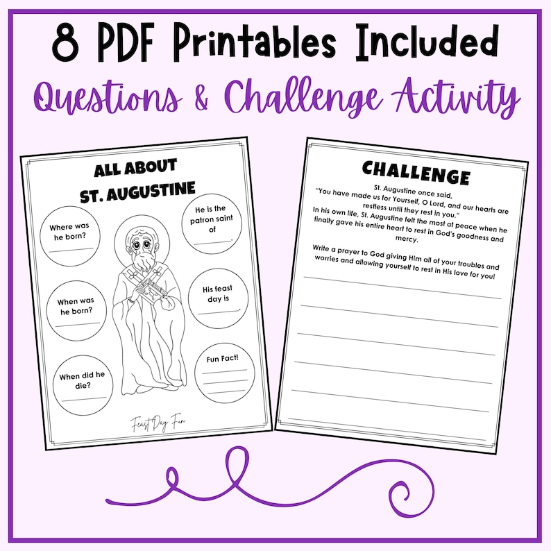 Saint Augustine Printables August Feast Day Activities Poem and Coloring Pages for Catholic Kids ...