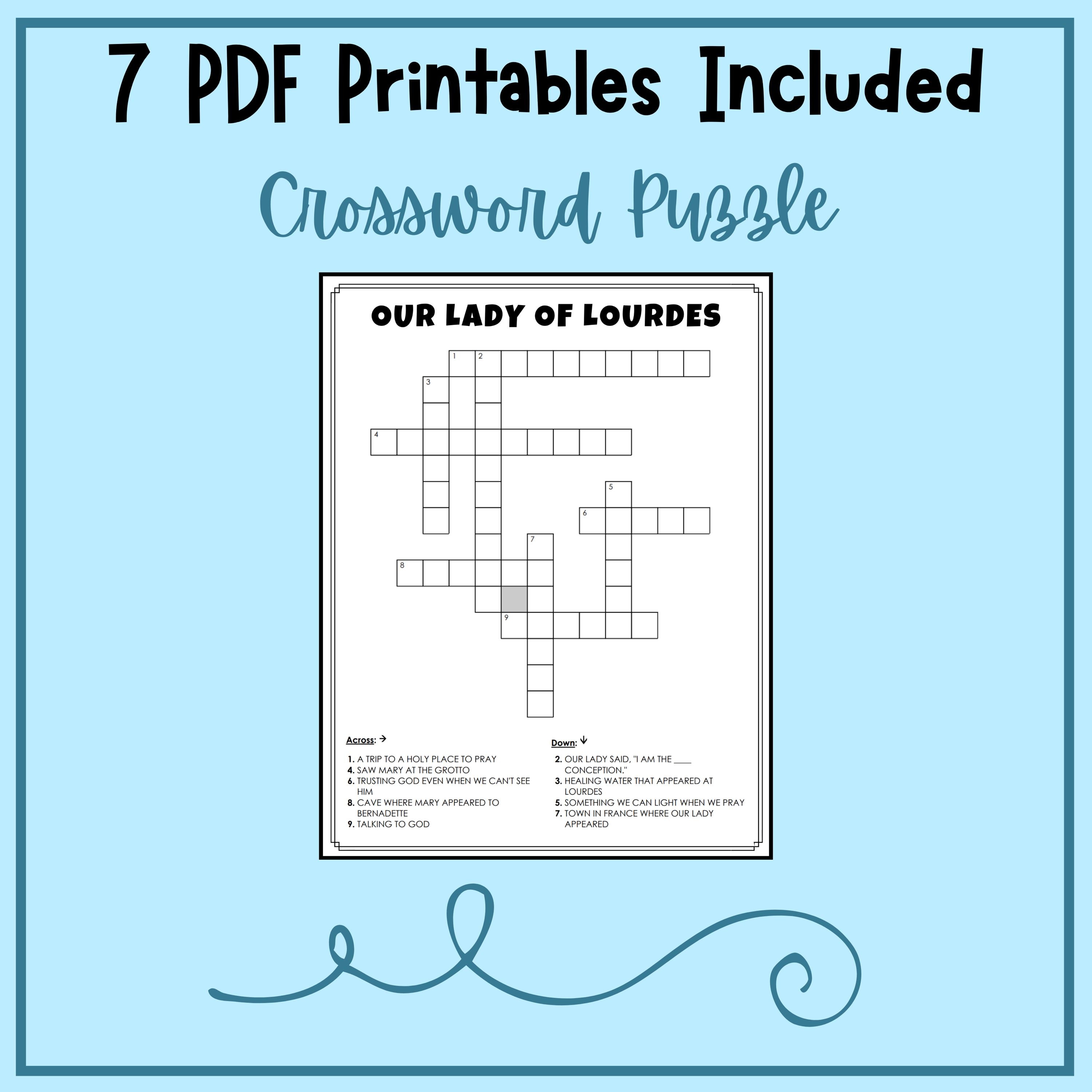 Our Lady of Lourdes Kids Printable Activities Coloring Crossword Word ...