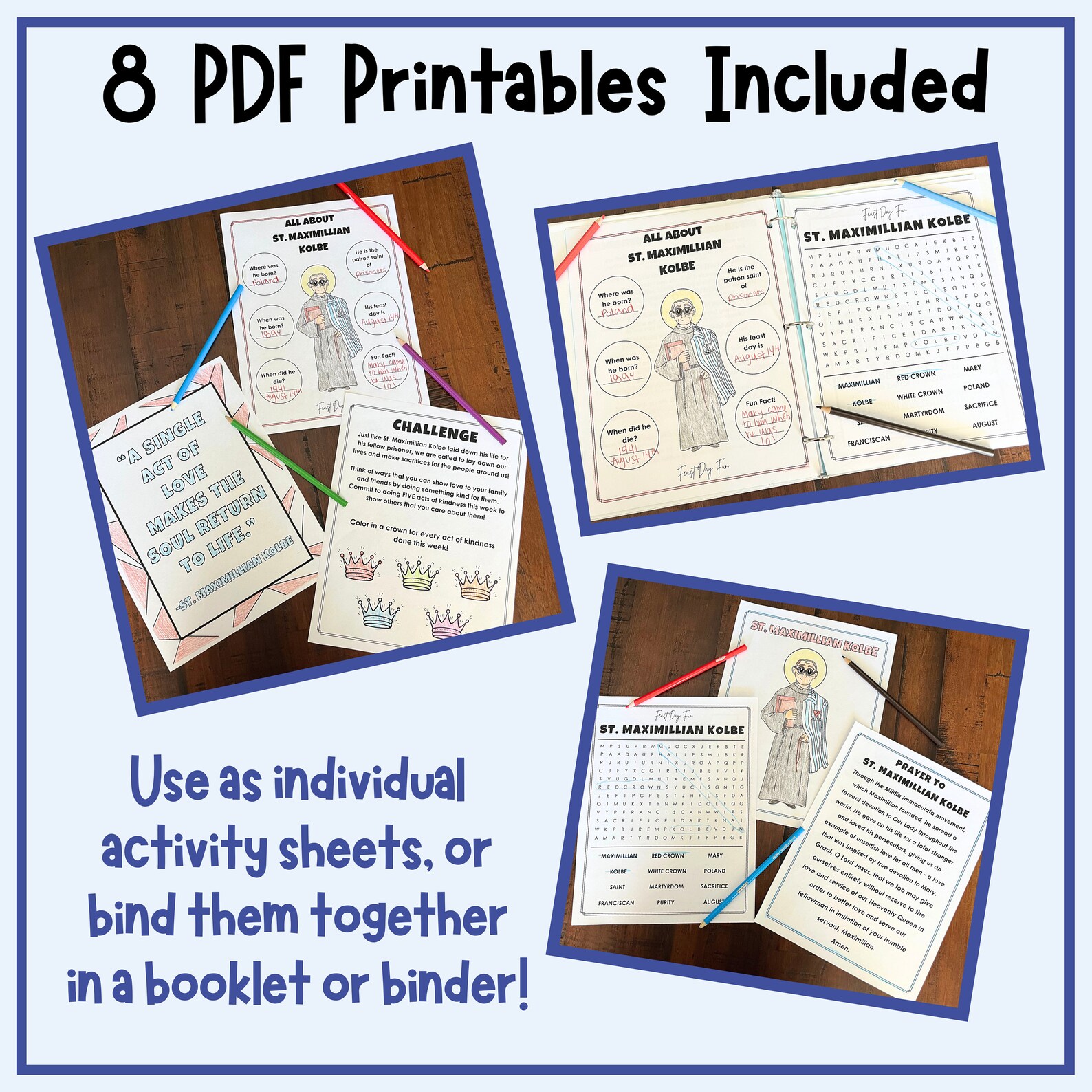 St Maximillian Kolbe Kids Activities August Feast Day Catholic Printables Poem and Coloring ...