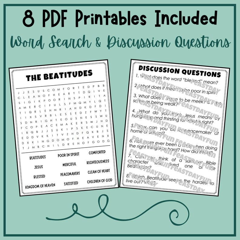 Beatitudes Printable Activities Coloring Word Search Crossword Mass ...