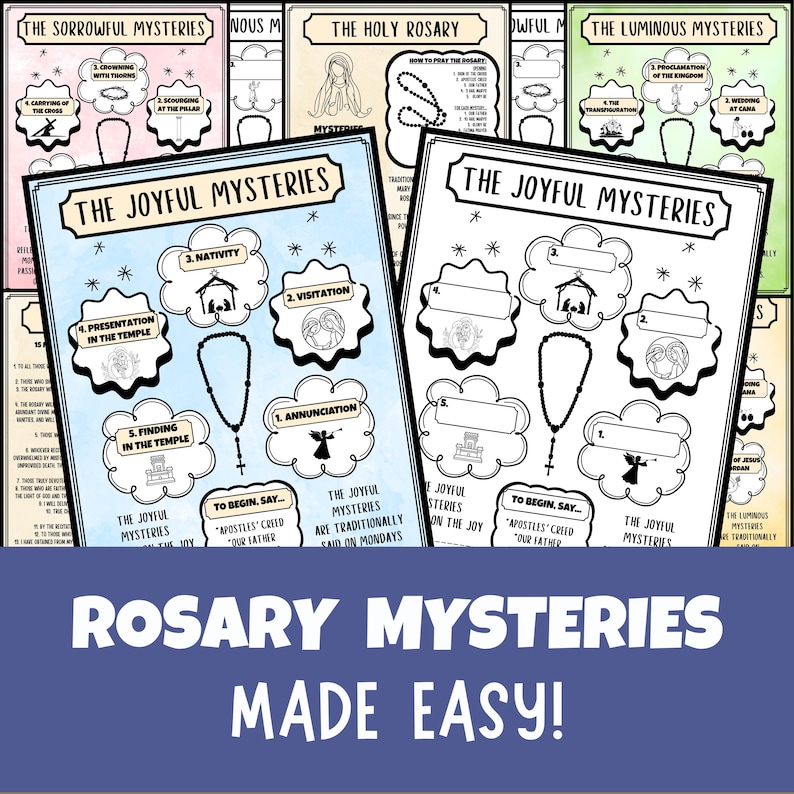 Rosary Mysteries Joyful Sorrowful Glorious Luminous Kids Printable ...