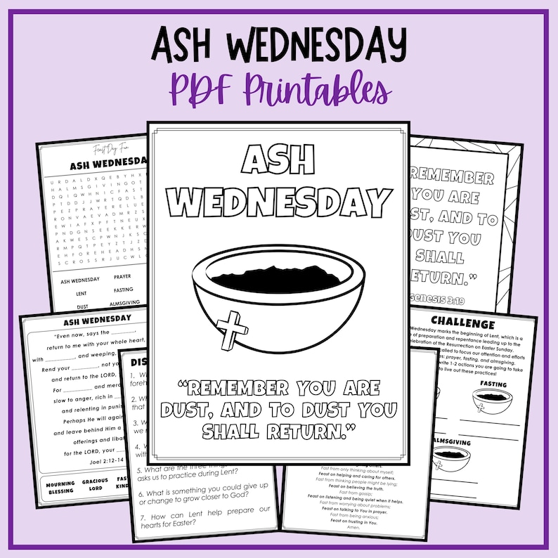 Ash Wednesday Christian Lent Kids Printable Coloring Pages Word Search ...