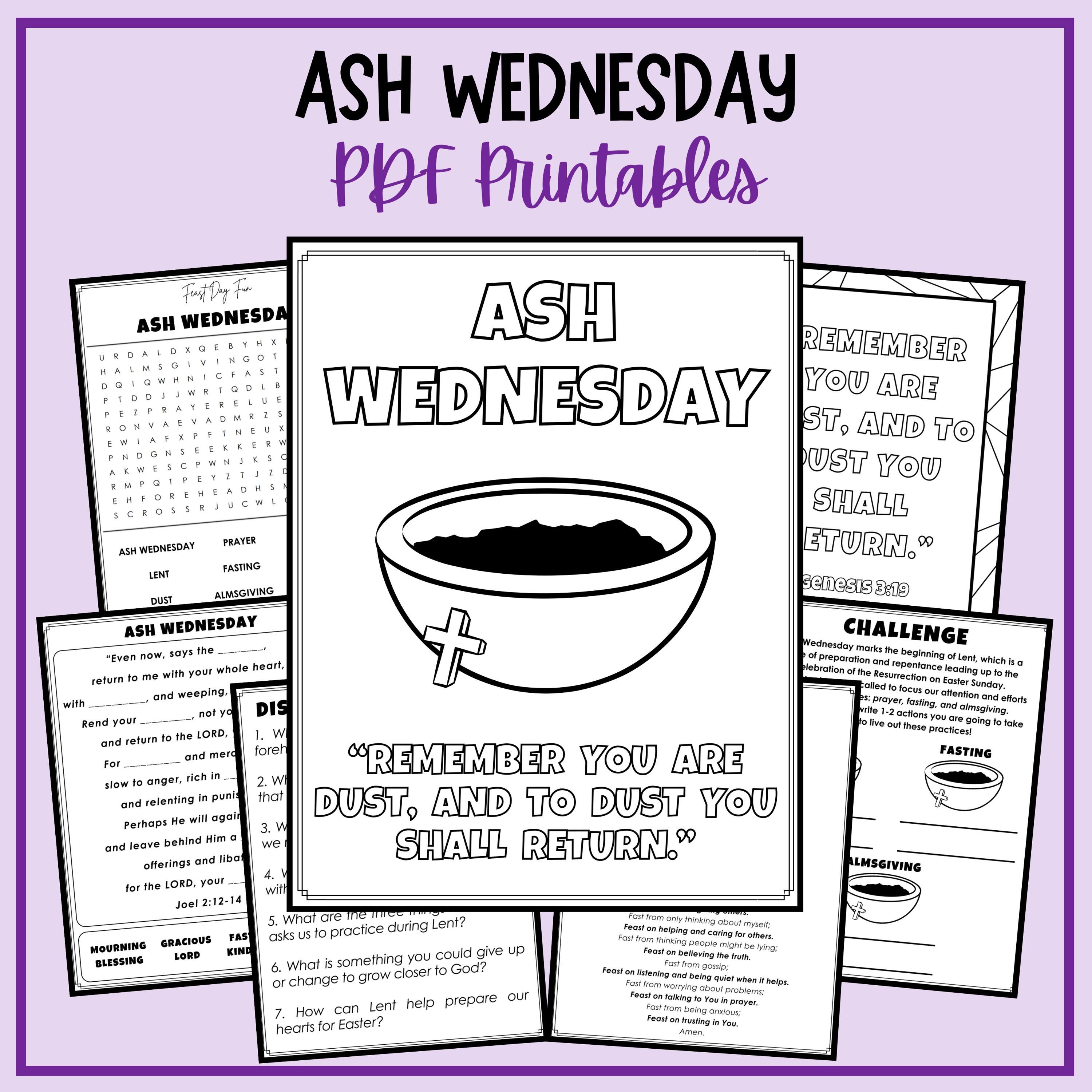 Ash Wednesday Christian Lent Kids Printable Coloring Pages Word Search ...