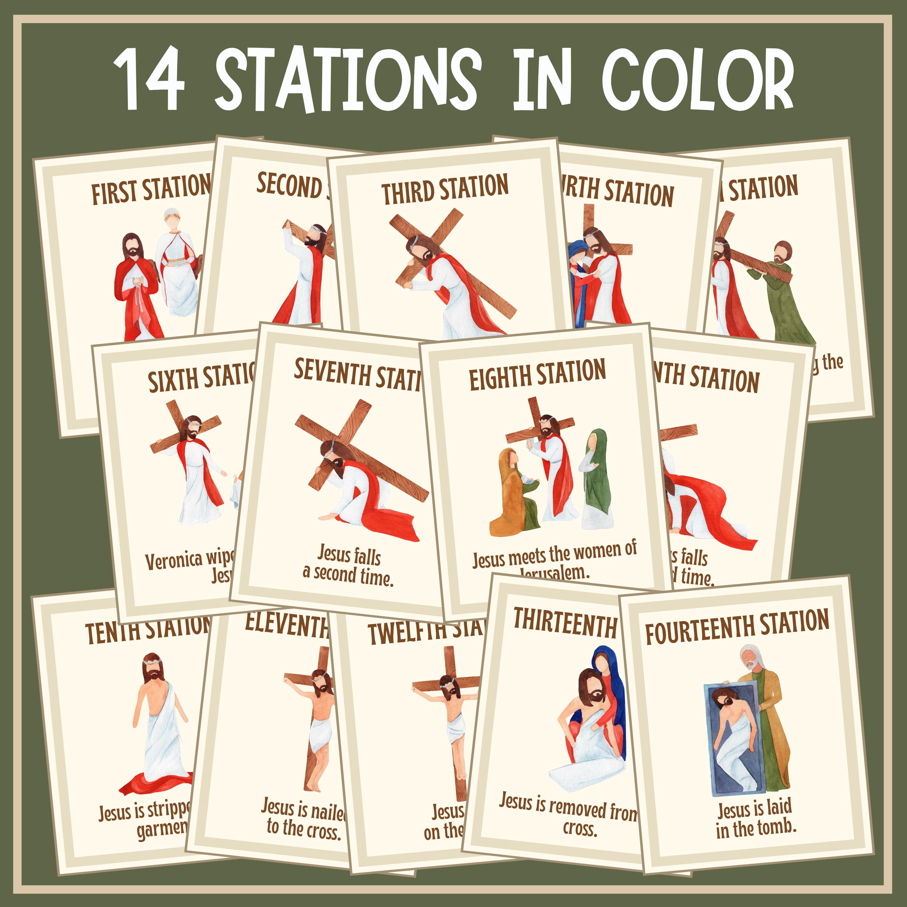 Stations of the Cross Coloring Banner Cards Kids Printable Lent ...