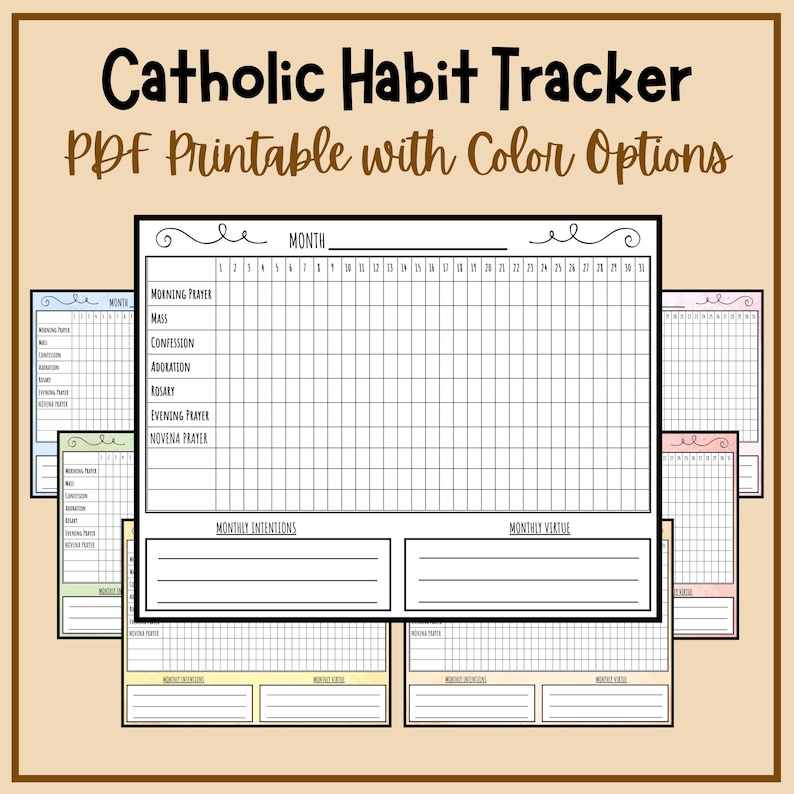 Catholic Monthly Habit Tracker Planning Printable, Spiritual ...