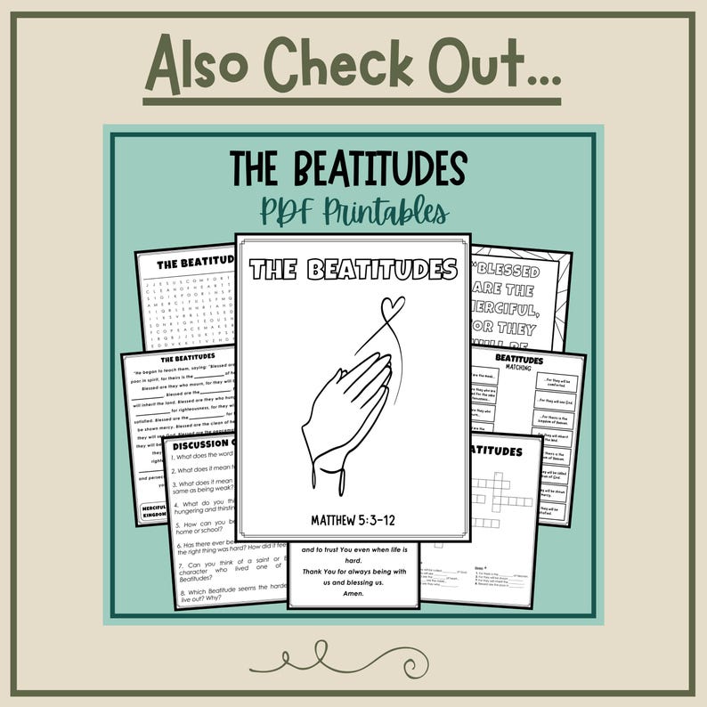 Beatitudes Matching Cards Printable Mass Bible Games Activities Kid ...