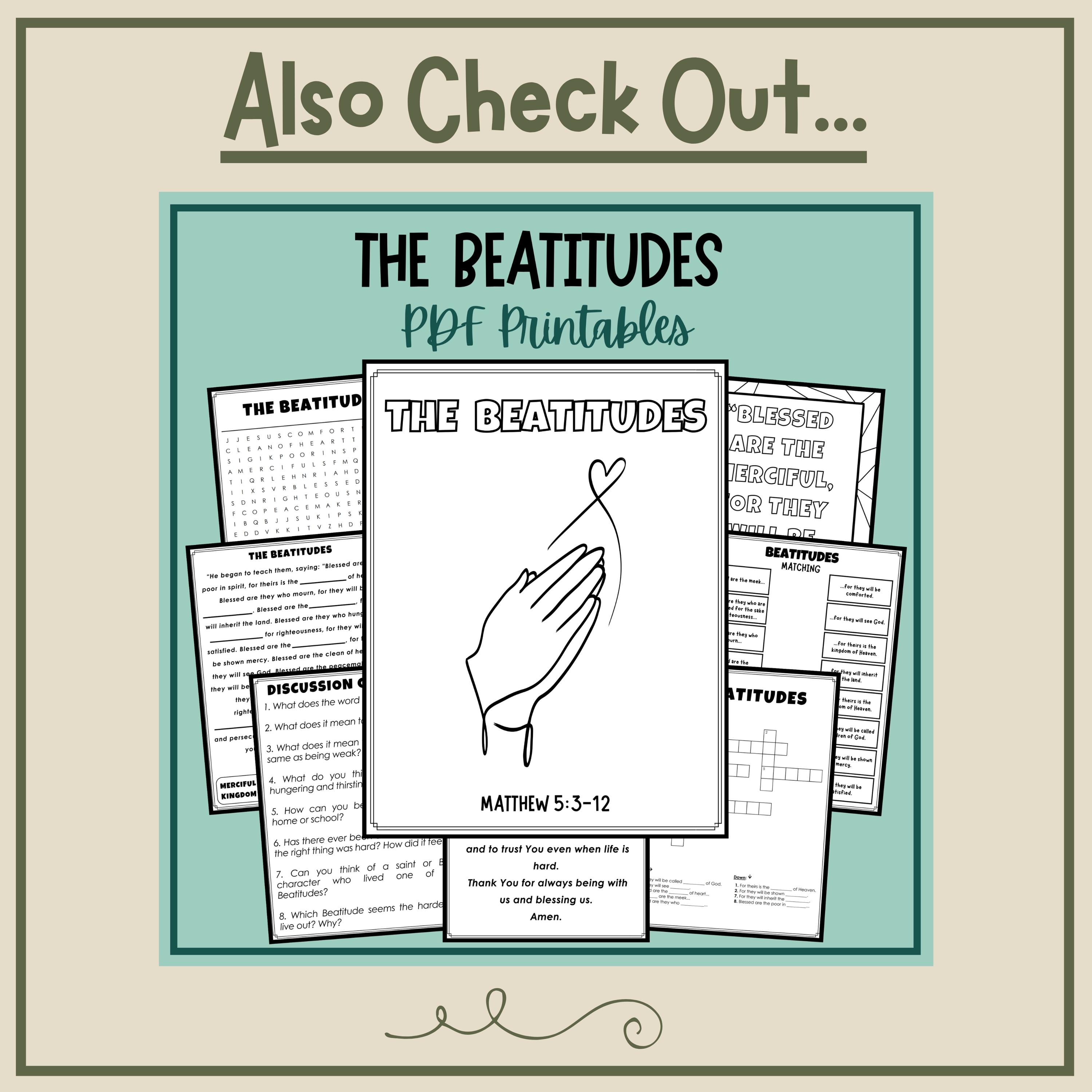Beatitudes Matching Cards Printable Mass Bible Games Activities Kid ...