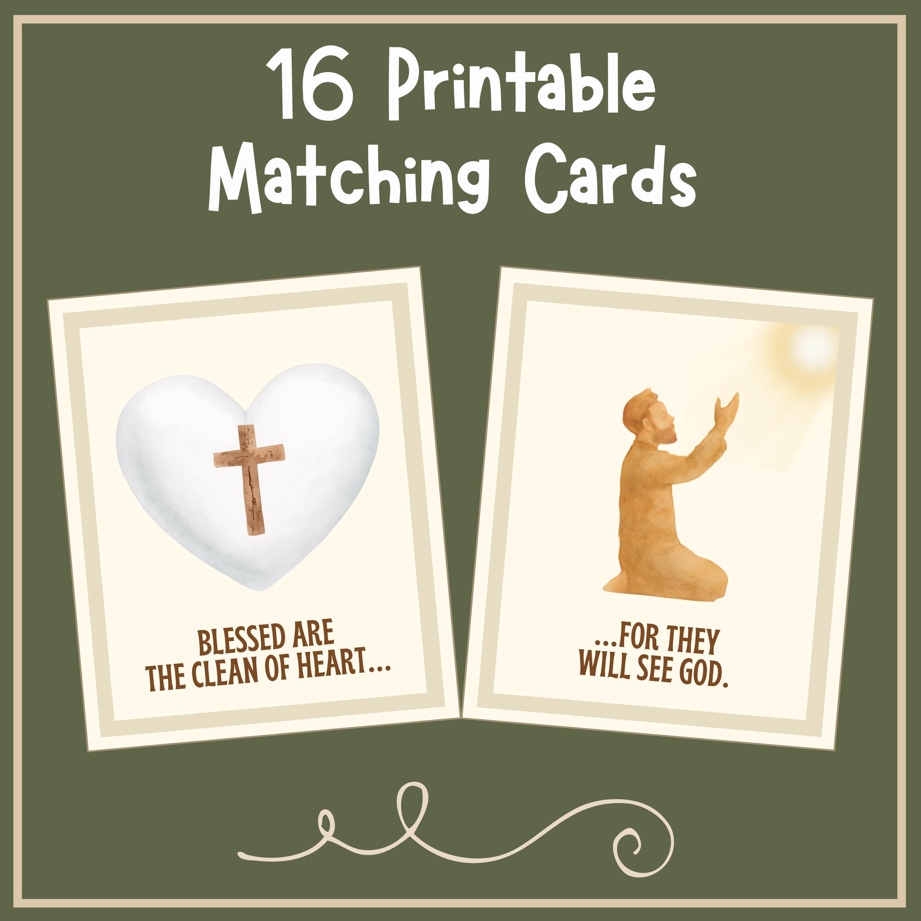 Beatitudes Matching Cards Printable Mass Bible Games Activities Kid ...