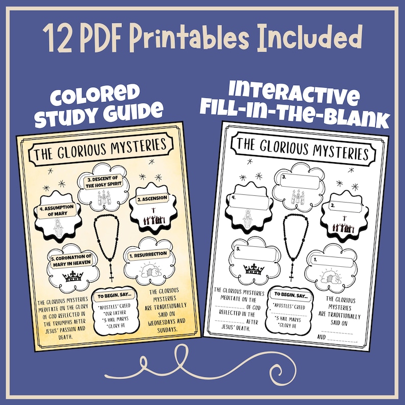 Rosary Mysteries Joyful Sorrowful Glorious Luminous Kids Printable ...