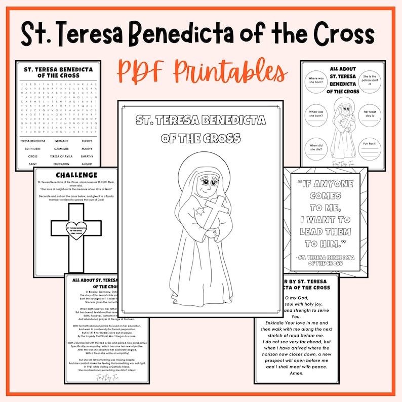 St Teresa Benedicta of the Cross | St Edith Stein Printable August Feast Day Activities Poem and ...