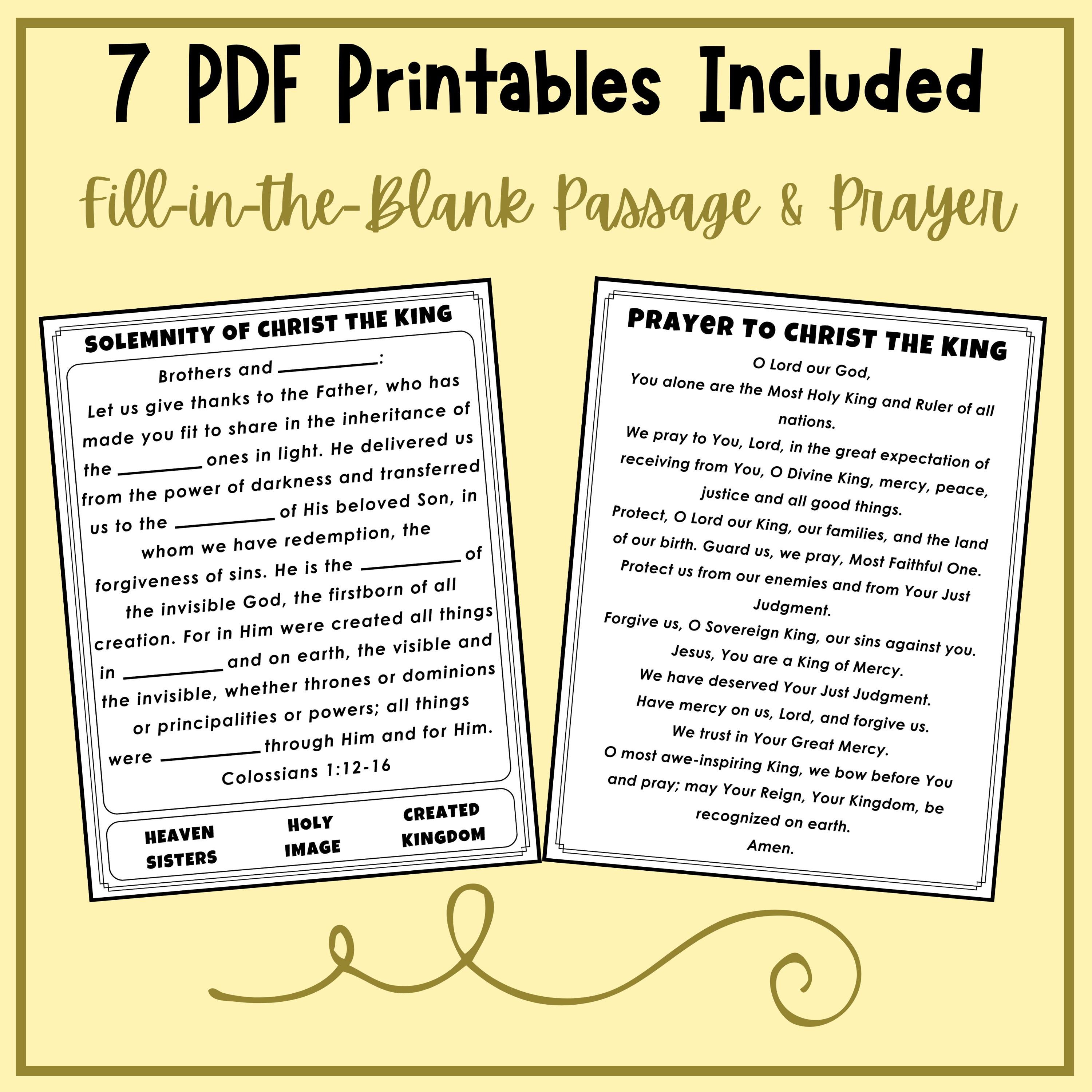 Christ the King Feast Day Solemnity Printable Activities, Coloring ...