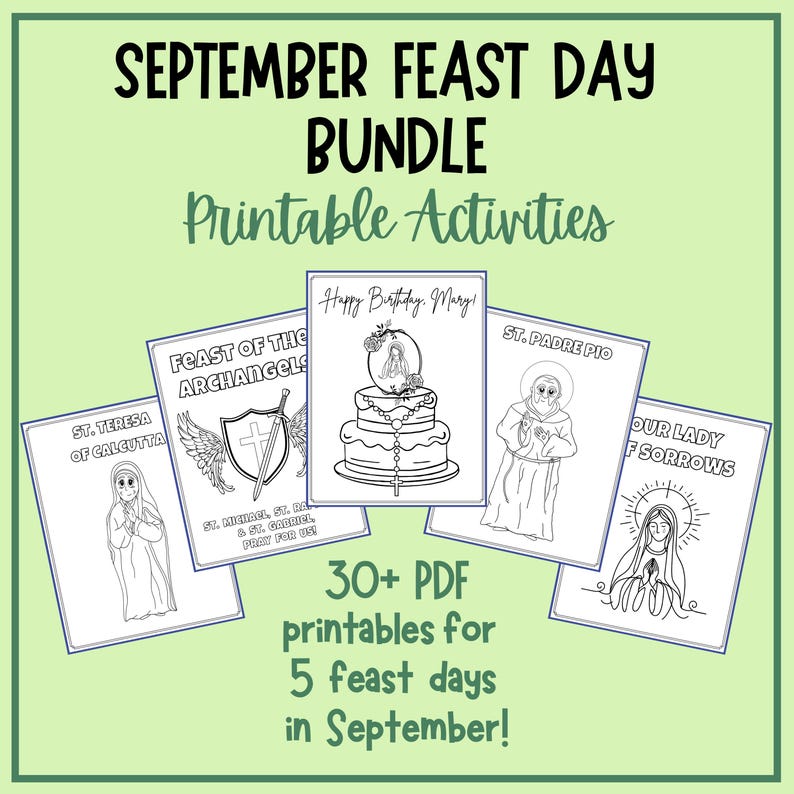 September Saint Feast Day BUNDLE Printable Catholic Activities Poem and ...